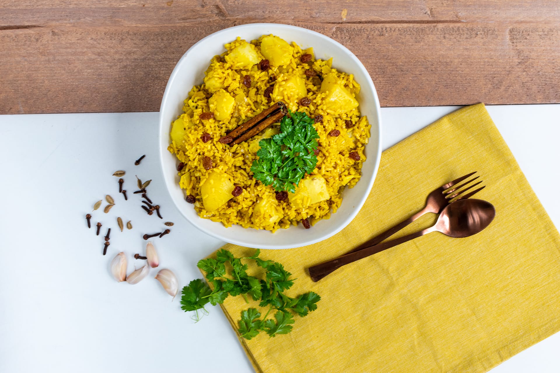 Kruidige Arabische rijst met aardappel - Vegan recepten - Vetjebol